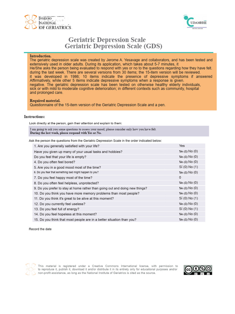 Geriatric Depression Scale Geriatric Depression Scale (GDS) | PDF ...
