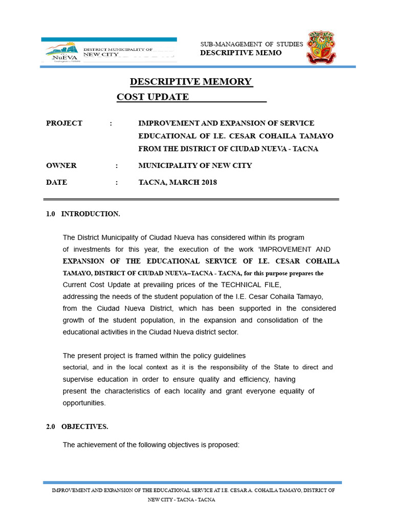 DESCRIPTIVE MEMORANDUM I.E. CESAR COHAILA TAMAYO Update | PDF ...