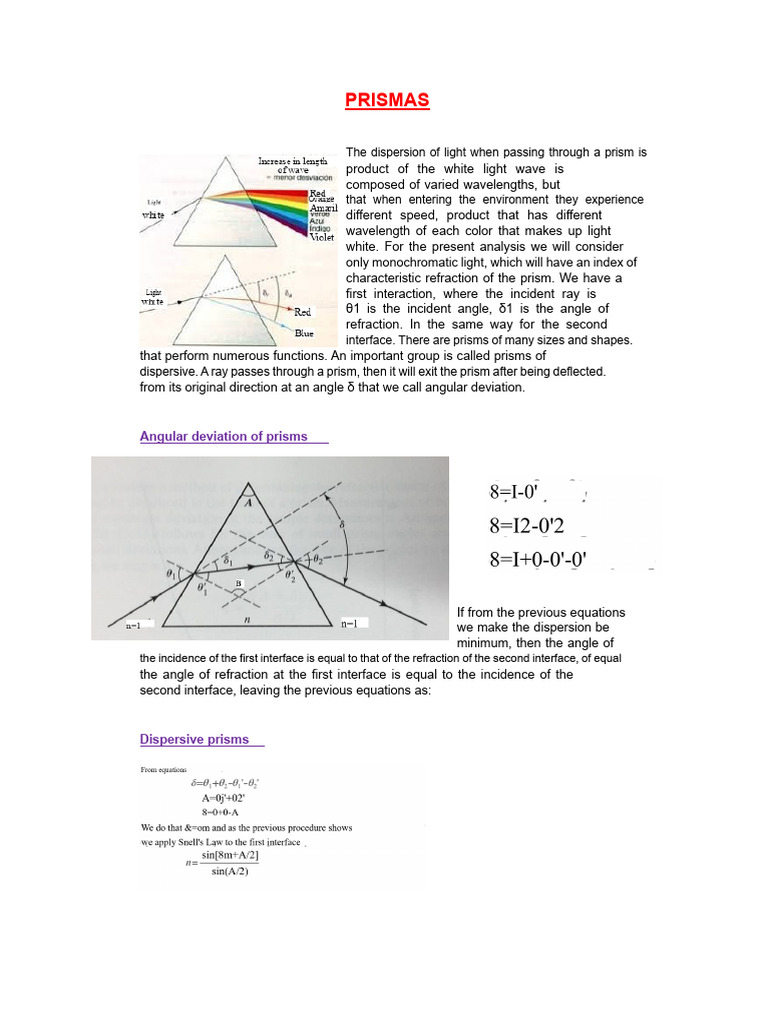 PRISMS | PDF | Dispersion (Optics) | Refraction