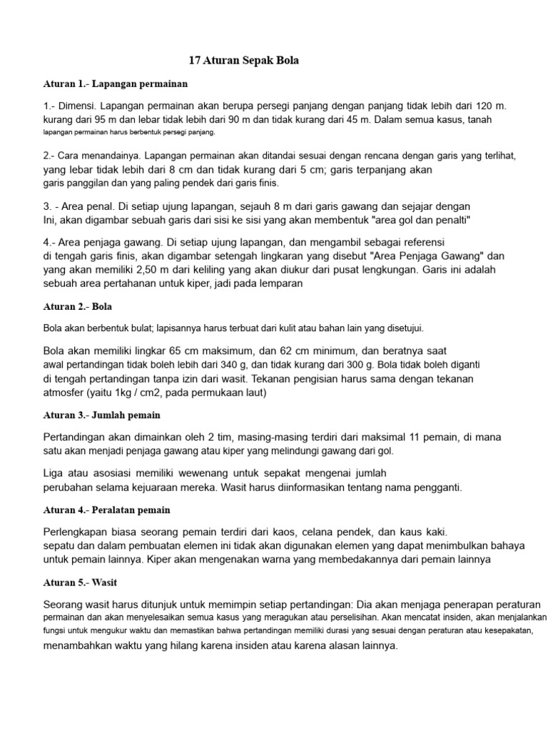 17 Aturan Dasar Sepak Bola FIFA | PDF