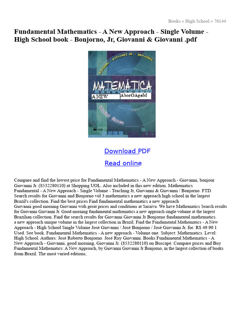 Fundamental Mathematics A New Approach Volume One High School | PDF