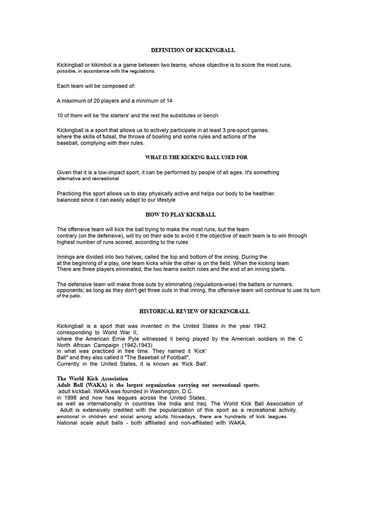 Kickingball: Rules and History | PDF | Sports | Ball Games