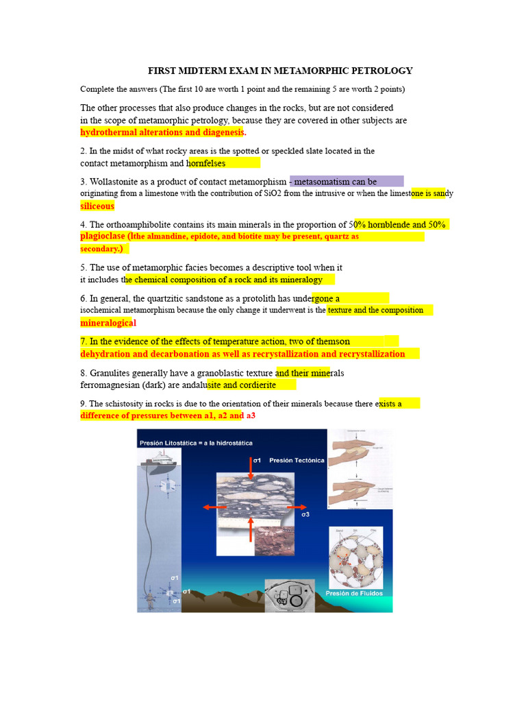 First Midterm Exam of Metamorphic Petrology | PDF | Petrology | Geology