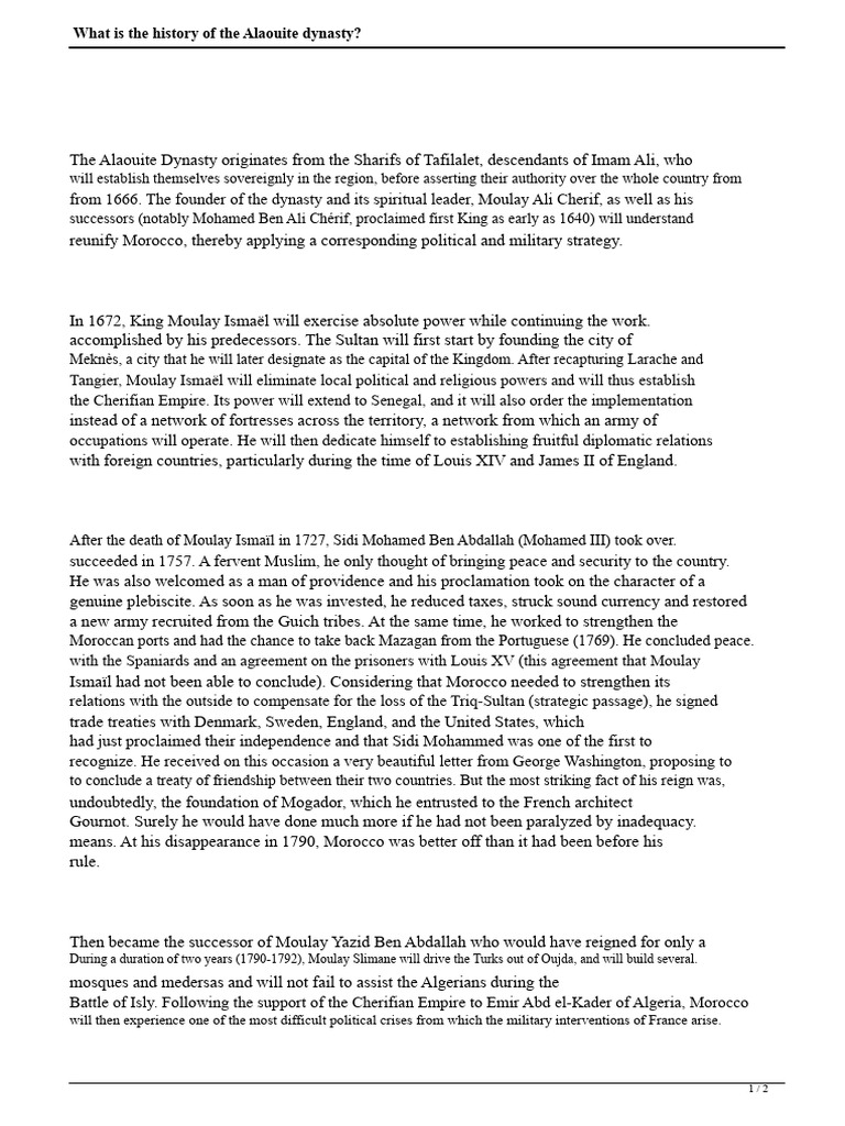 What Is The History of The Alaouite Dynasty? | PDF | Morocco | North Africa