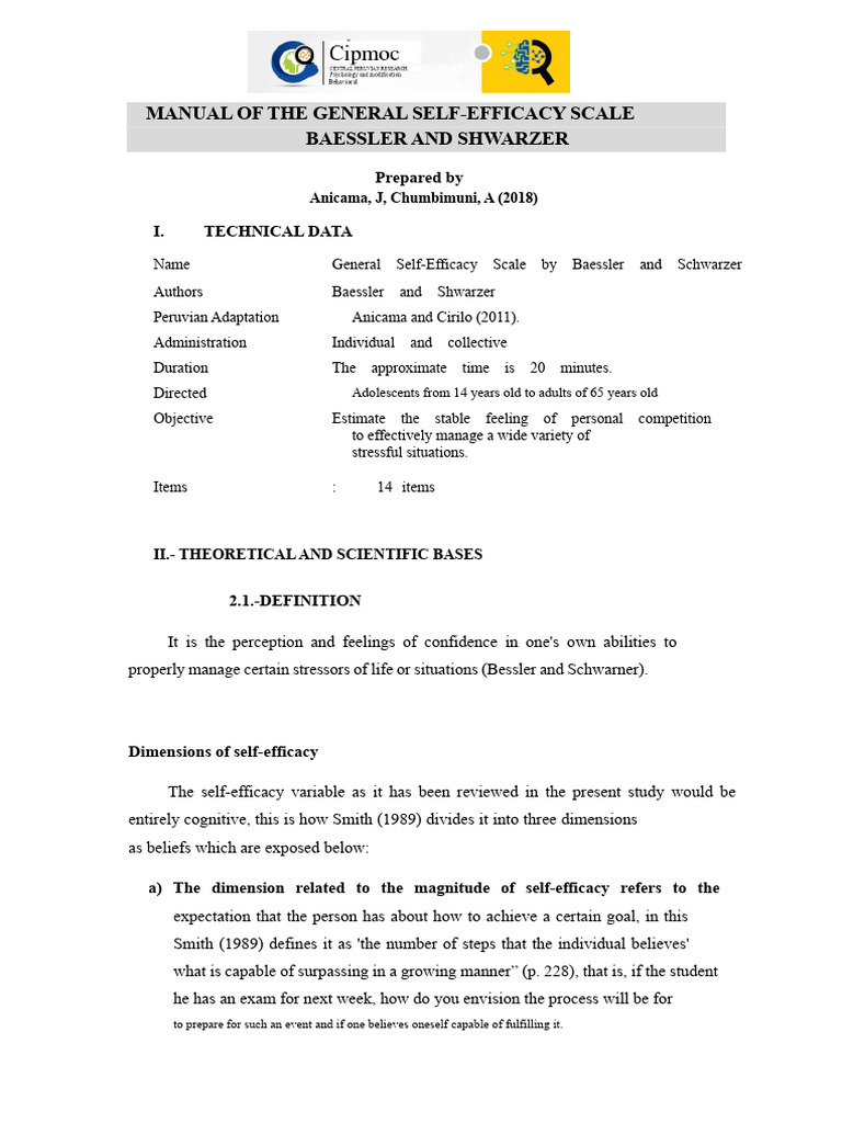 Self-Efficacy Manual Baessler and Shwarzer | PDF | Self Efficacy | Motivational