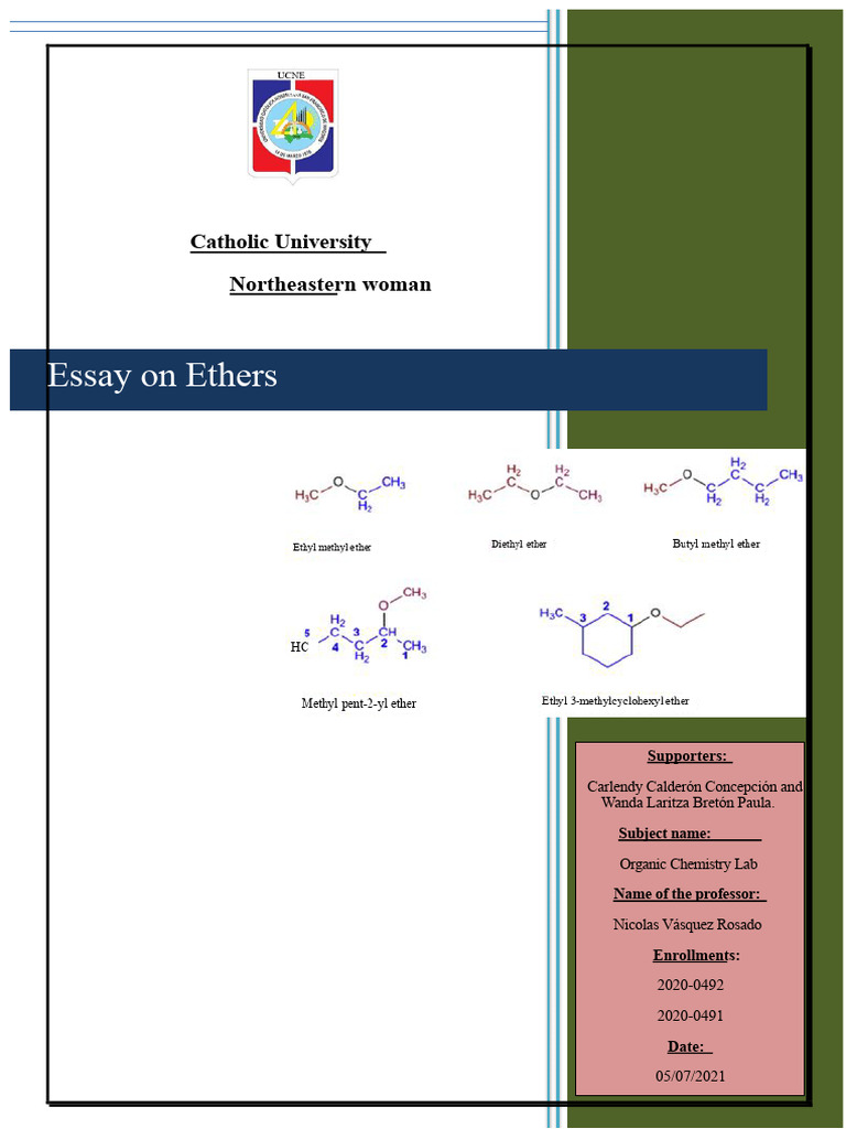 Final Project On Ethers. (Organic Chemistry Lab) ! | PDF | Ether | Organic Chemistry