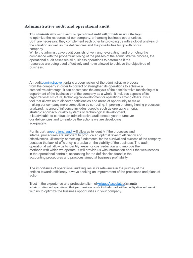 Understanding Administrative and Operational Audits | PDF | Audit ...