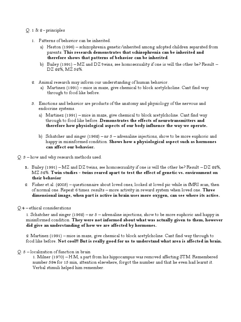 IB Psych Biological Level - Revision Notes | PDF | Genetics | Brain