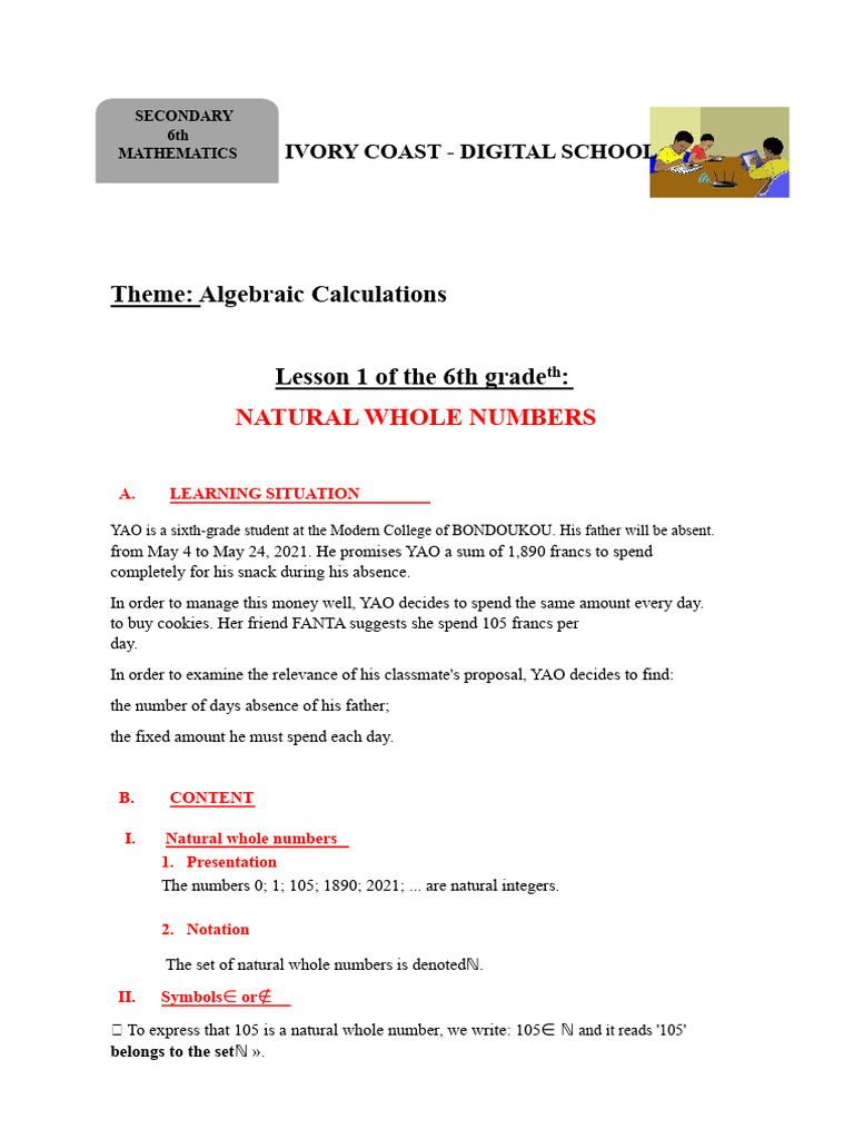 Maths 6th Grade - L1 - Natural Whole Numbers | PDF | Discrete ...