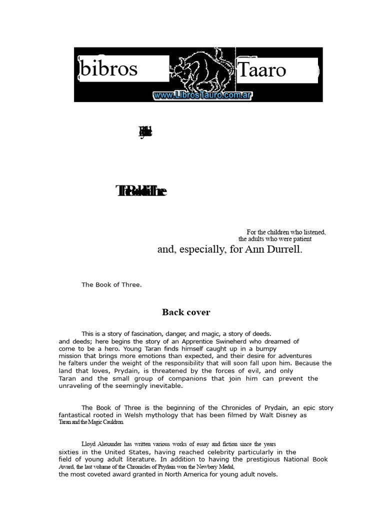 Alexander, Lloyd - Chronicles of Prydain 1 - The Book of Three | PDF ...