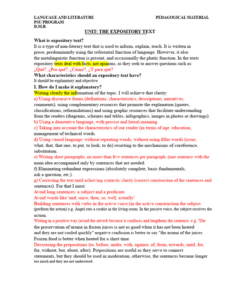 Unit: The Expository Text | PDF | Subject (Grammar) | Sentence ...