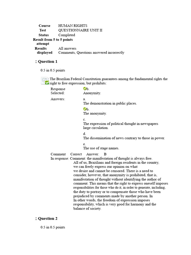 Questionnaire II - Human Rights | PDF | Censorship | Crimes