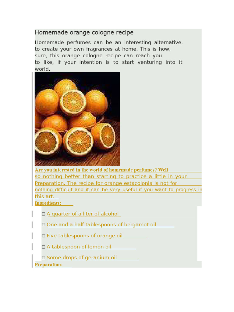 Homemade Orange Colstgjhonia Recipe | PDF | Perfume