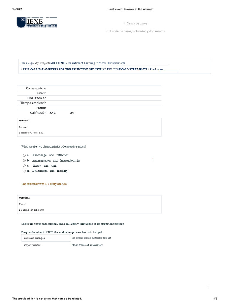 Final Exam - Review of Attempt | PDF | Educational Assessment | Evaluation