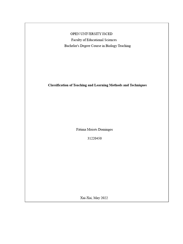 Classification of Teaching Methods in Biology | PDF | Teaching Method ...