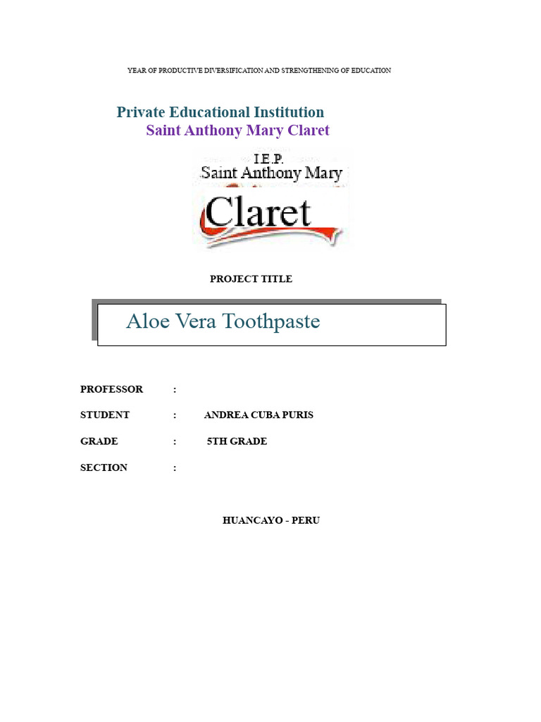 Science Project ALOE VERA TOOTHPASTE | PDF | Spoon