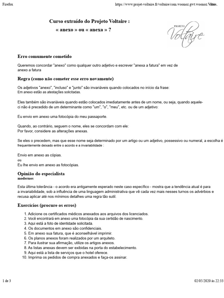 Uso correto de "anexo" e "anexa" | PDF | Adjetivo | Linguística