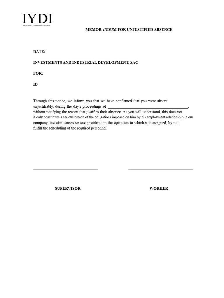 Memorandum For Unjustified Absence | PDF