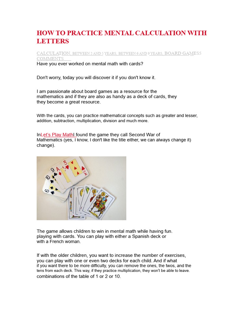 How To Practice Mental Calculation With Cards | PDF | Multiplication | Mathematics