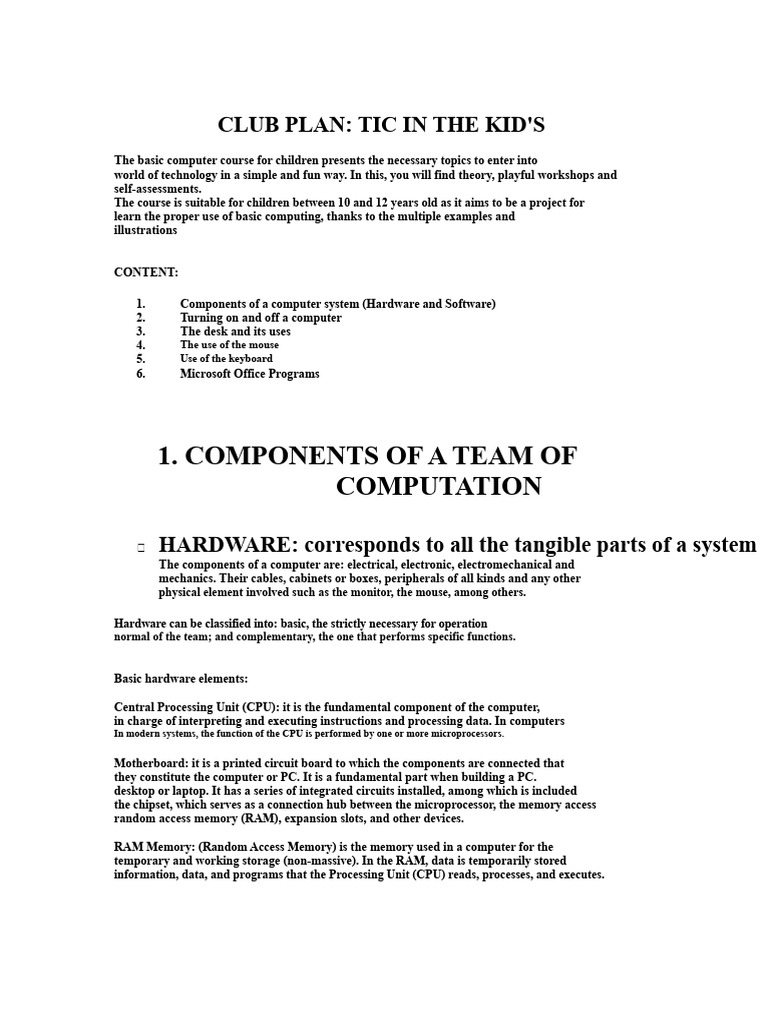 Basic Computer Course For Children Aged 8 To 11 Years | PDF | Computer Keyboard | Personal Computers