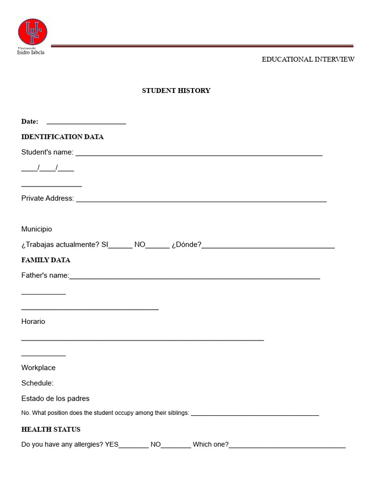 Comprehensive Student Interview Template | PDF | Psychological Concepts ...