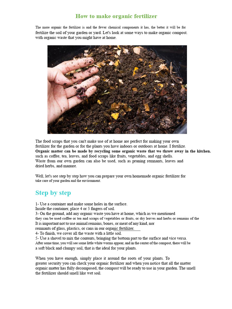 How To Make Organic Fertilizer | PDF | Compost | Soil