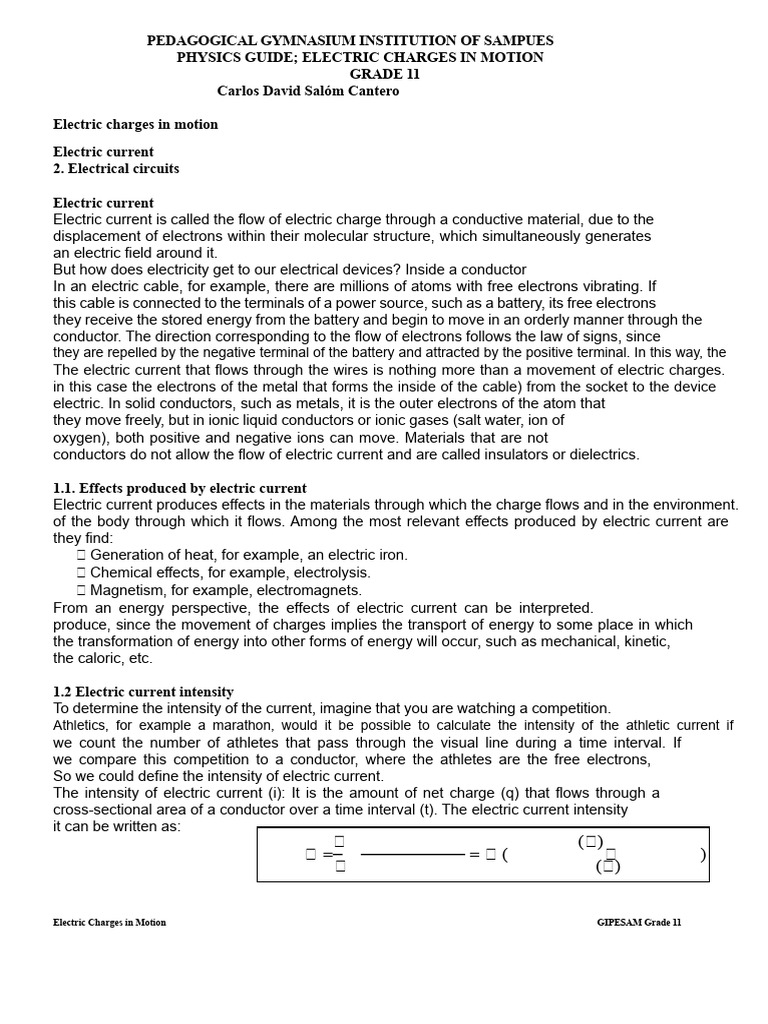 Electric Charges in Motion: Grade 11 Guide | PDF | Electric Current ...