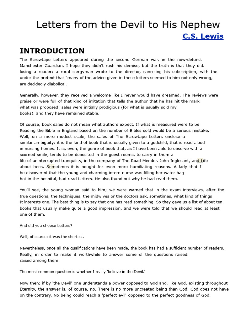 Letters From The Devil To His Nephew | PDF | Angel | Devil