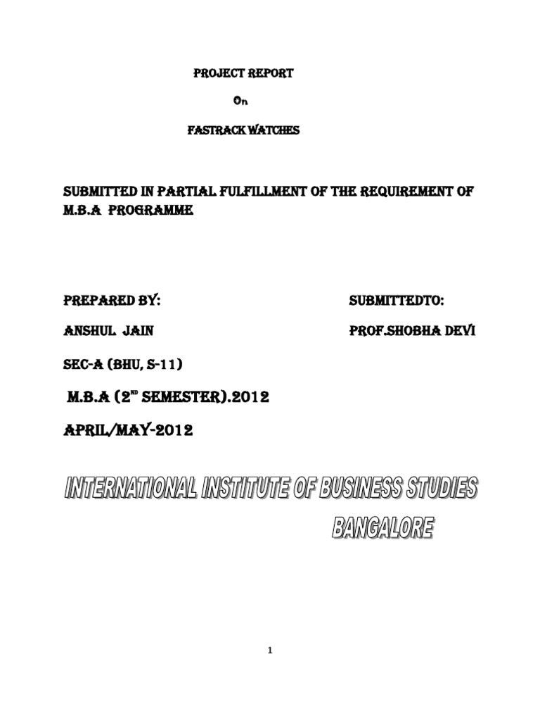 MBA Project Report on Fastrack Watches Consumer Behavior | PDF | Brand | Marketing