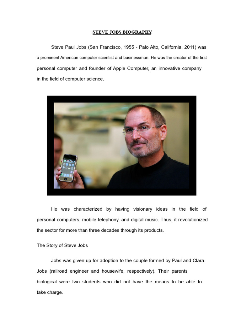 Biography of Steve Jobs, Creator of Apple. | PDF