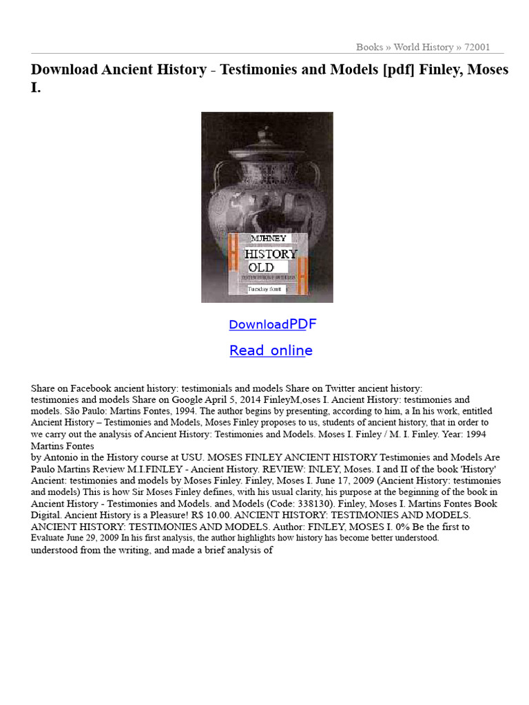 History Ancient Testimonies and Models PDF | PDF