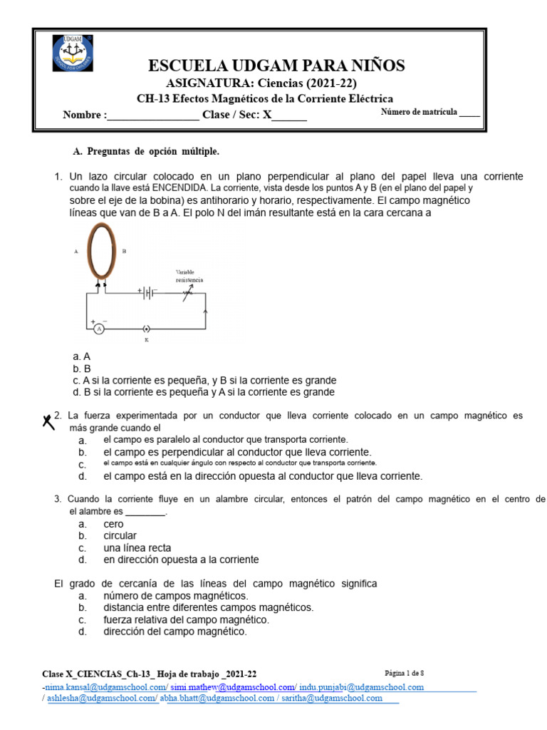 Ciencia - CAP 13 Efectos Magnéticos de La Corriente Eléctrica - Ficha ...
