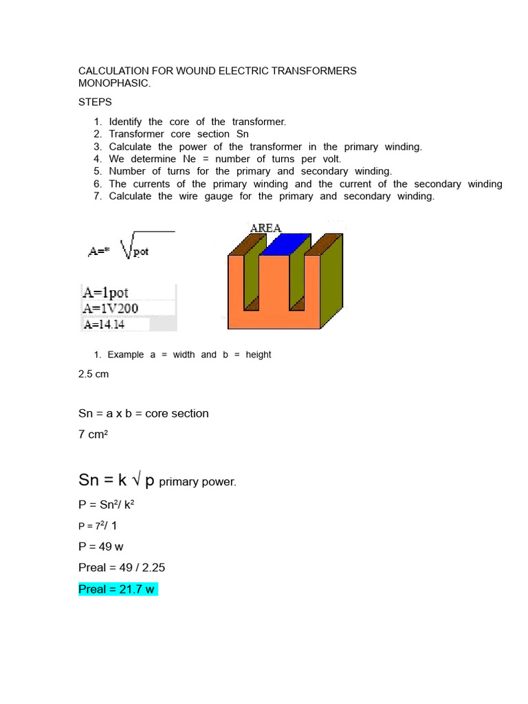 Calculation For Winding Electric Transformers 1 | PDF