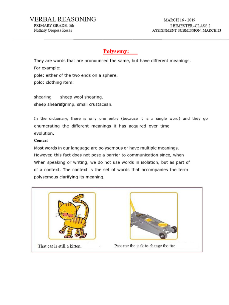 Class 2 of 5th Polysemy | PDF | Communication | Linguistics