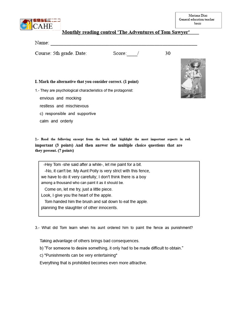 Final Test of Tom Sawyer | PDF | The Adventures Of Tom Sawyer