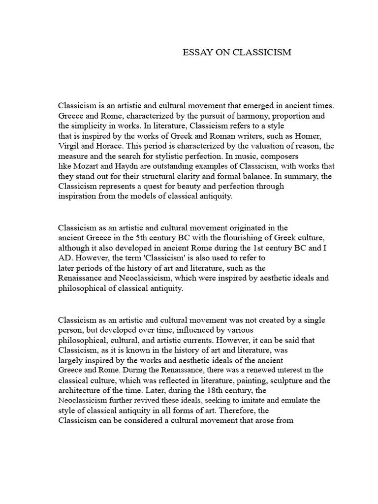Essay On Classicism | PDF | Classicism | Classical Music
