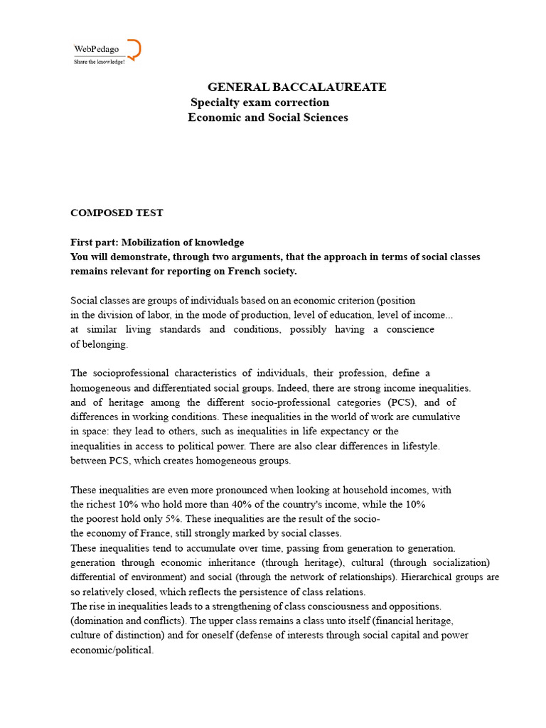Bac 2023 SES - Corrected - Day 1 | PDF | Economic Inequality ...
