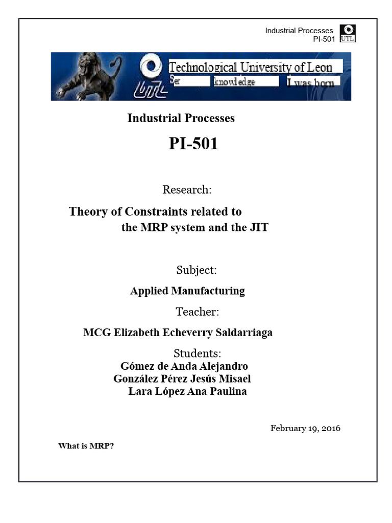TOC, MRP, and JIT | PDF | Lean Manufacturing | Economies