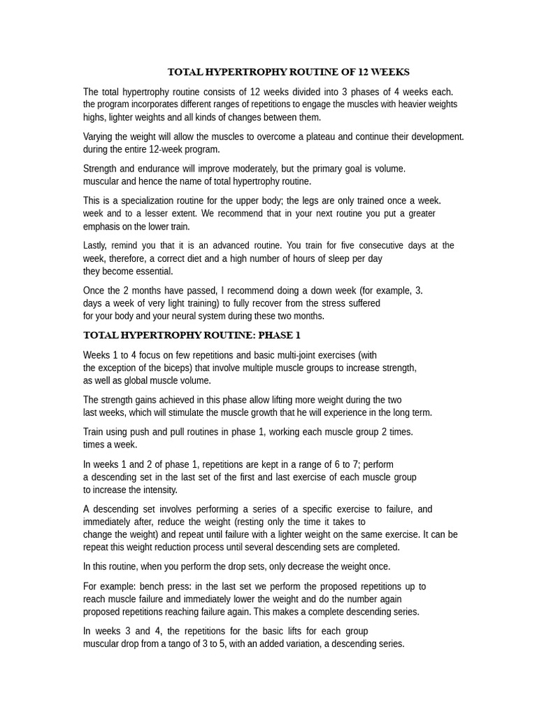 Total Hypertrophy Routine of 12 Weeks | PDF | Strength Training ...