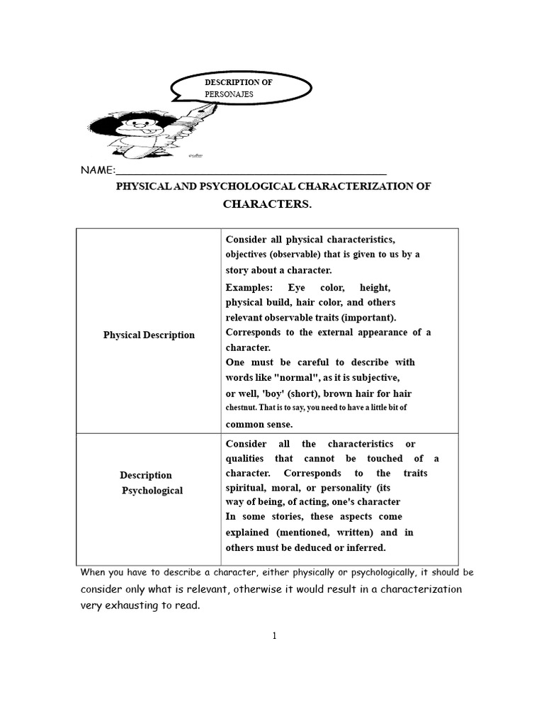 Character Description Guide: Traits & Examples | PDF | Psychological ...