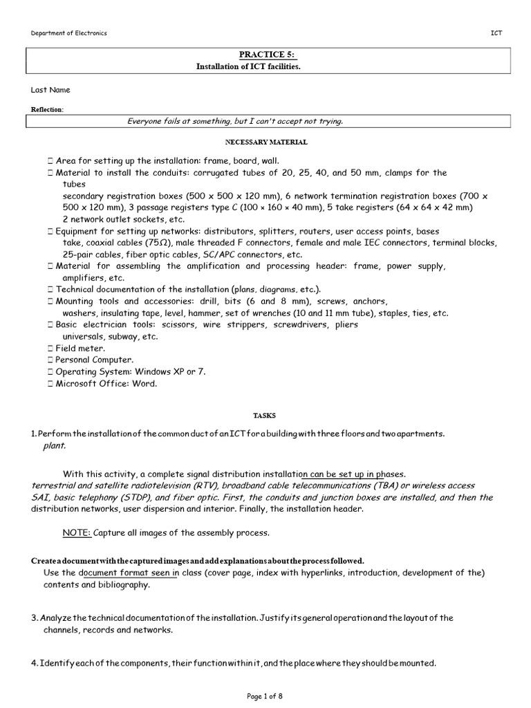 Practice 5. Installation Assembly of ICT | PDF | Cable Television ...
