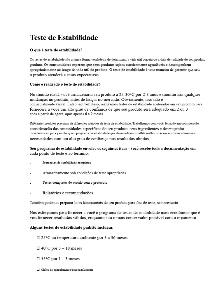 Teste de Estabilidade em Cosméticos | PDF | Temperatura | Química
