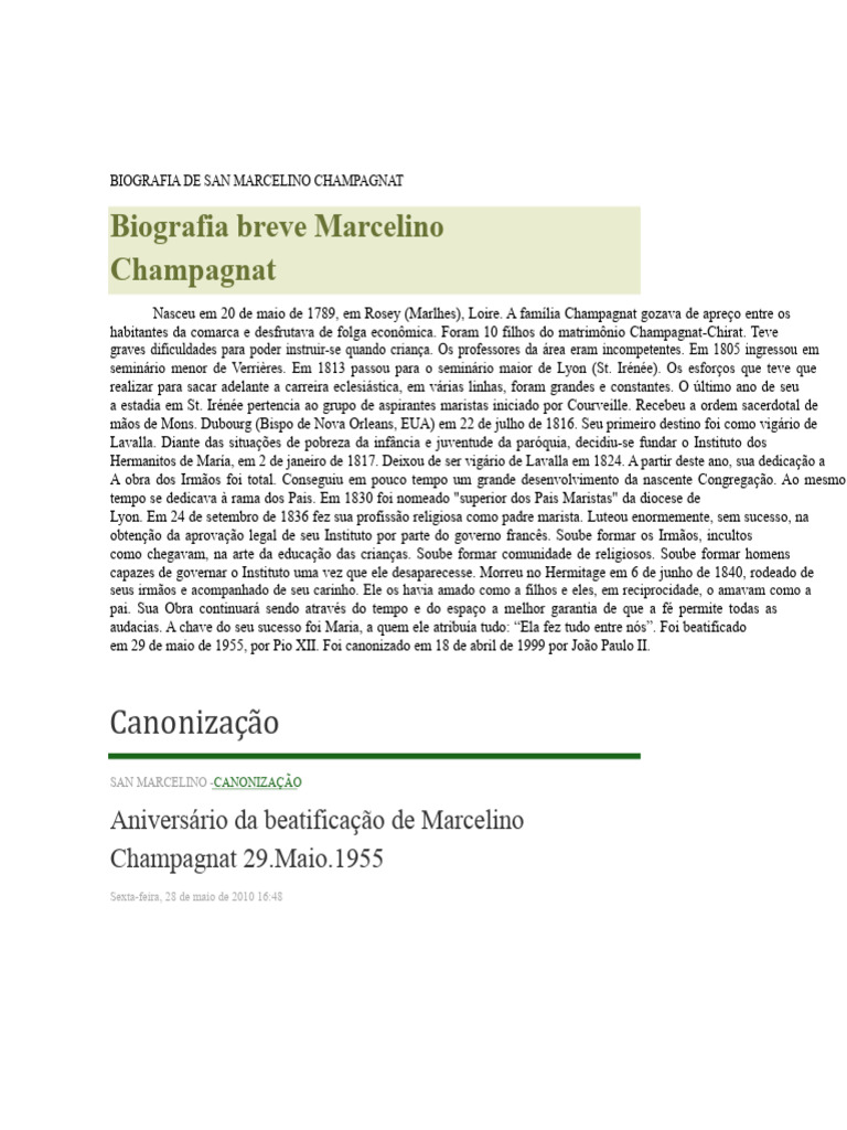 Biografia de São Marcelino Champagnat | PDF | Maria, mãe de Jesus