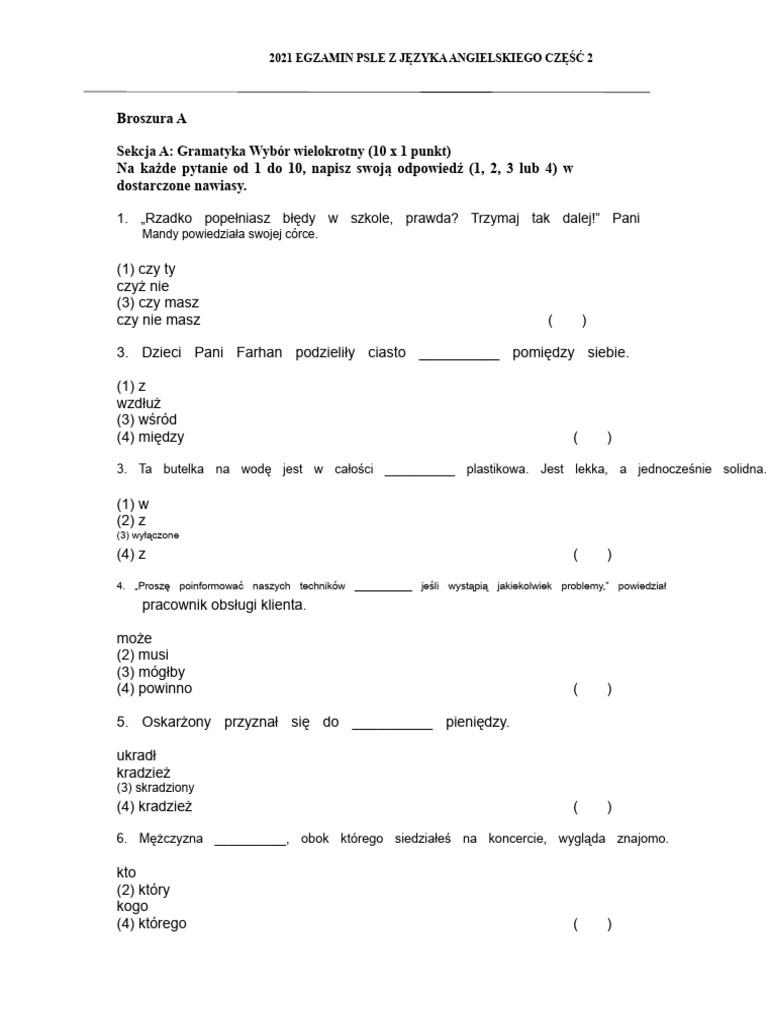 ERC 2021 PSLE Standard English Paper 2 - Zaktualizowany | PDF