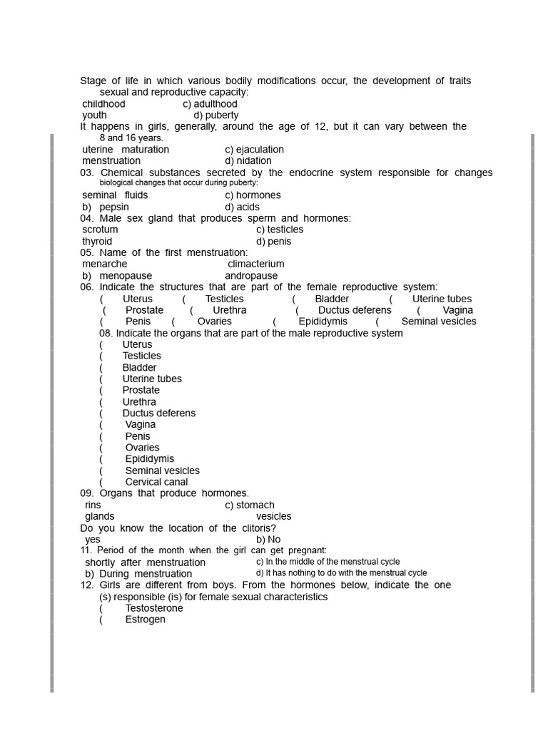 Science Activities On Sexuality | PDF | Reproductive System | Puberty
