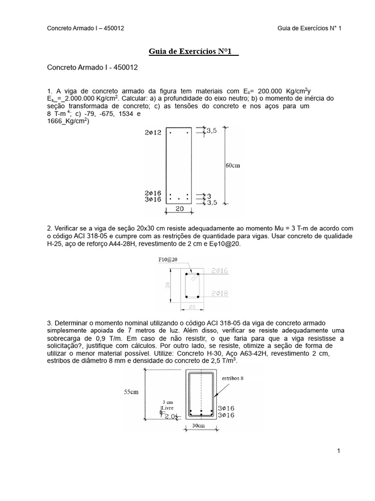 Guia de Exercícios 1 | PDF | Estresse (Mecânica) | Viga