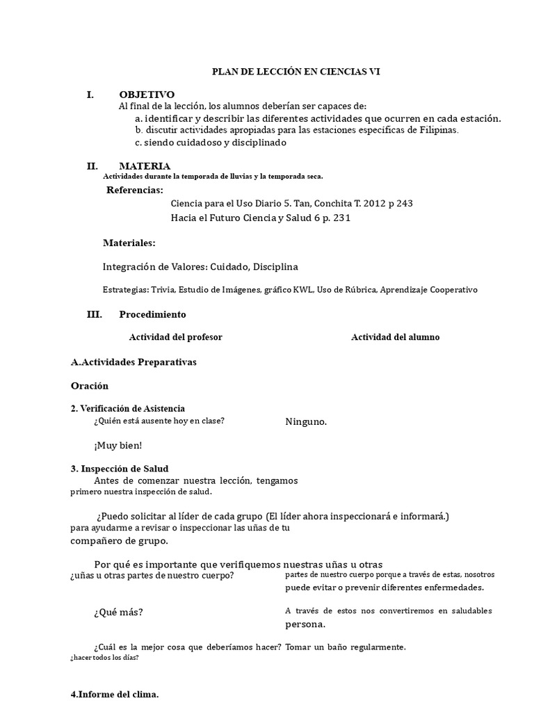 Un Plan de Lección Detallado en Ciencias | PDF | Plantas | Verano
