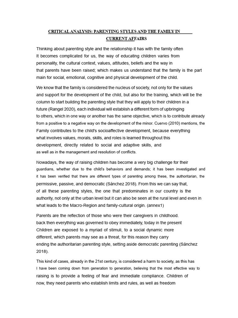 Critical Analysis of Parenting Styles and Family in The Present Day ...