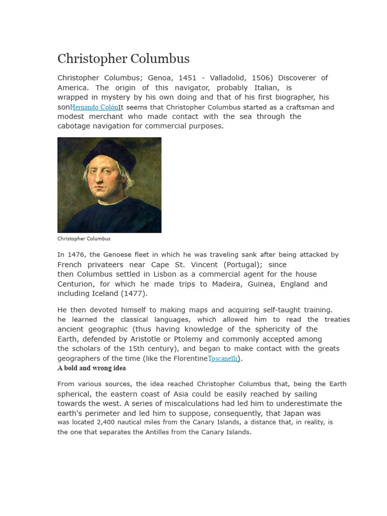 Biography of Christopher Columbus | PDF | Christopher Columbus ...