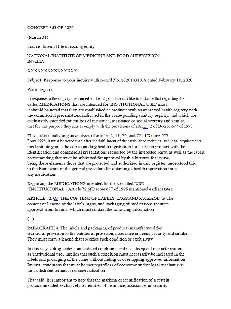 Legend "INSTITUTIONAL USE", Concept - Invima - 0000863 - 2020 | PDF ...
